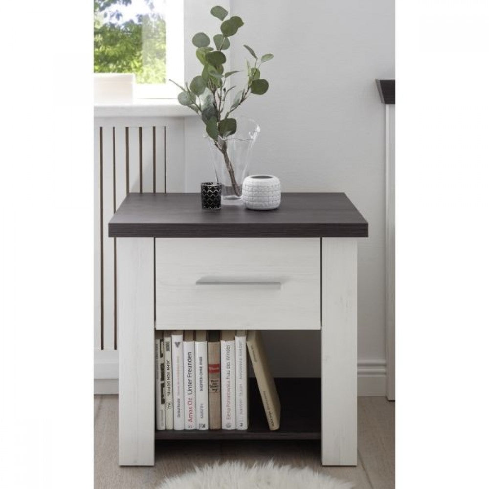 Set complet dormitor Siena alb cu aspect de lemn, 4 piese