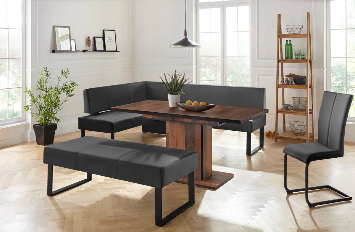 Bancă Oliver din piele eco neagră si cadru metalic, 140 cm lungime