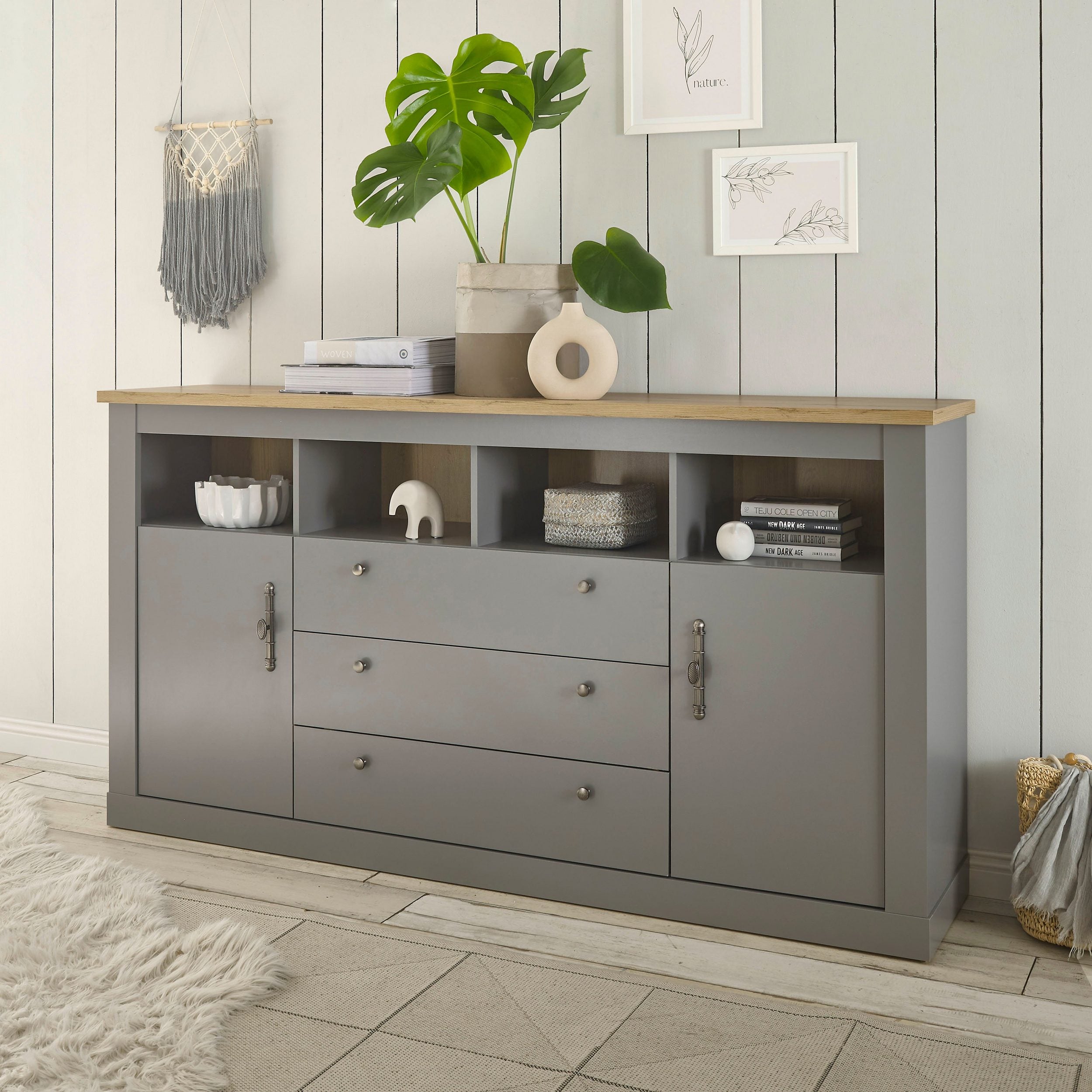 Comoda Chambord gri cu doua usi si 3 sertare 198 cm | LunaHome.ro