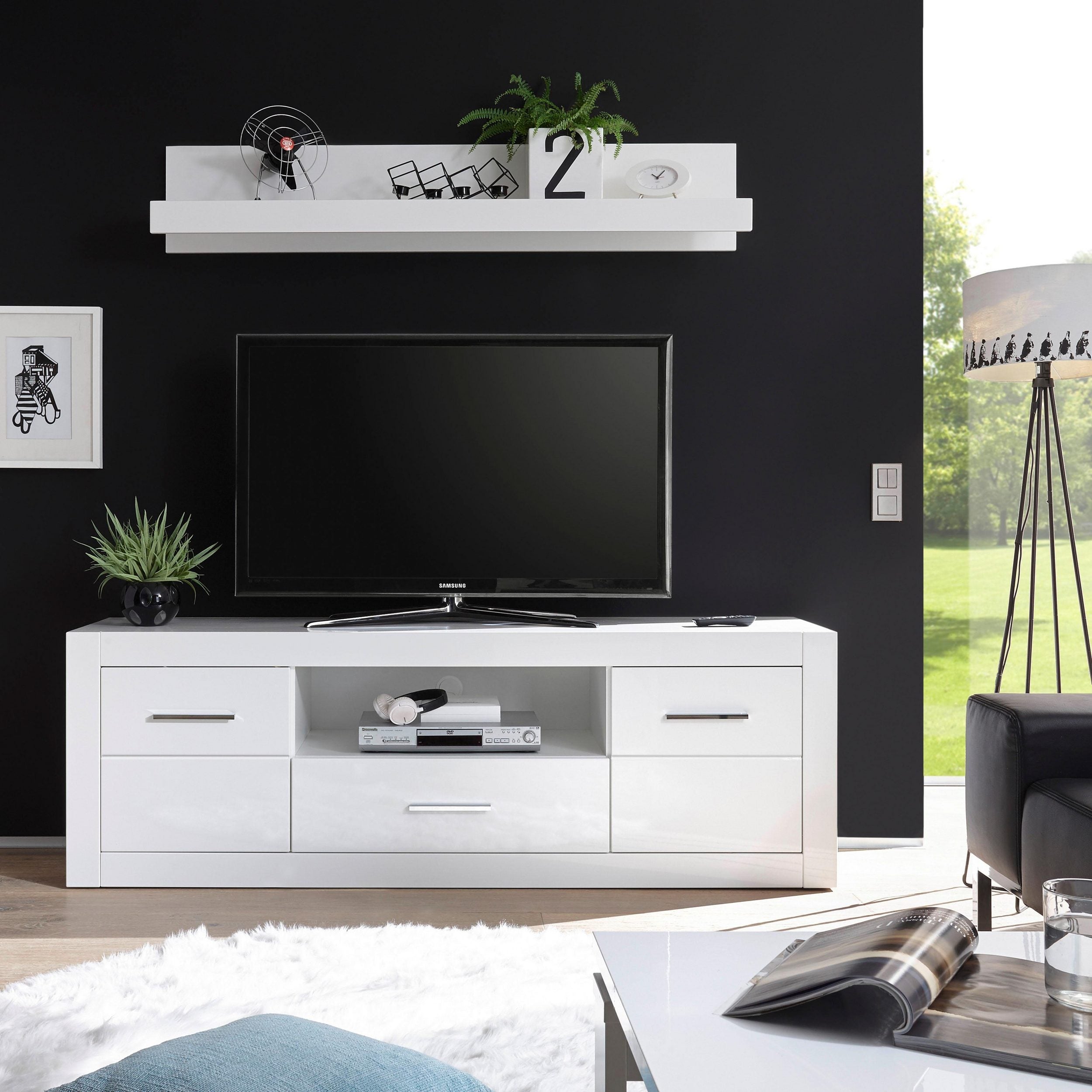 Comoda Tv Bianco alba cu front lucios, 180 cm | LunaHome.ro