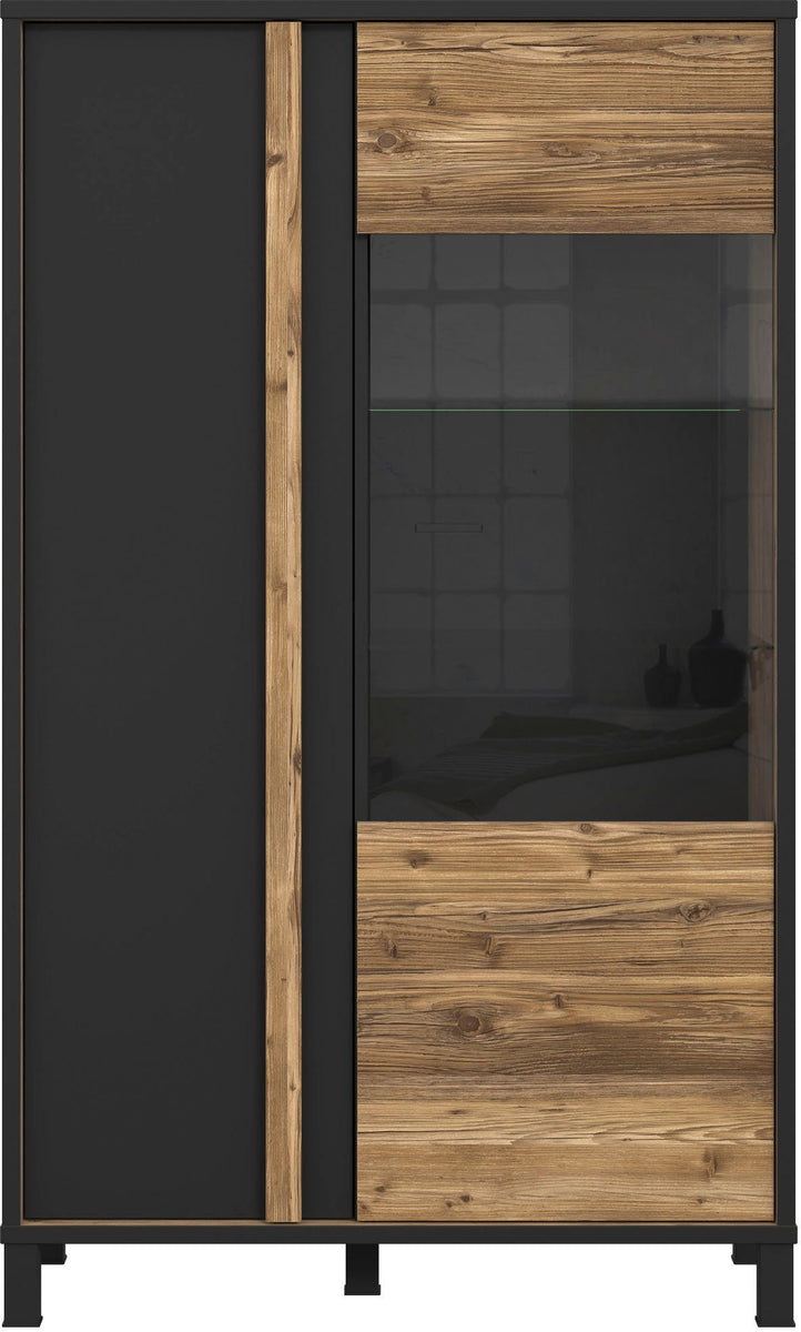 Comoda inalta cu vitrina Hayato, design in 2 culori 95 cm lățime ...