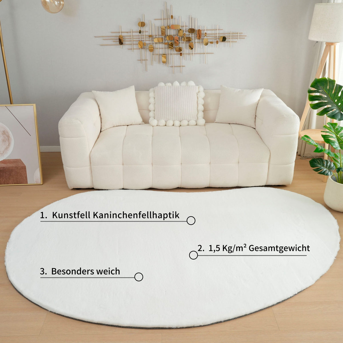 Covor de blana eco Rabbit 2 Bean alb foarte pufos 160x240 cm | LunaHome.ro