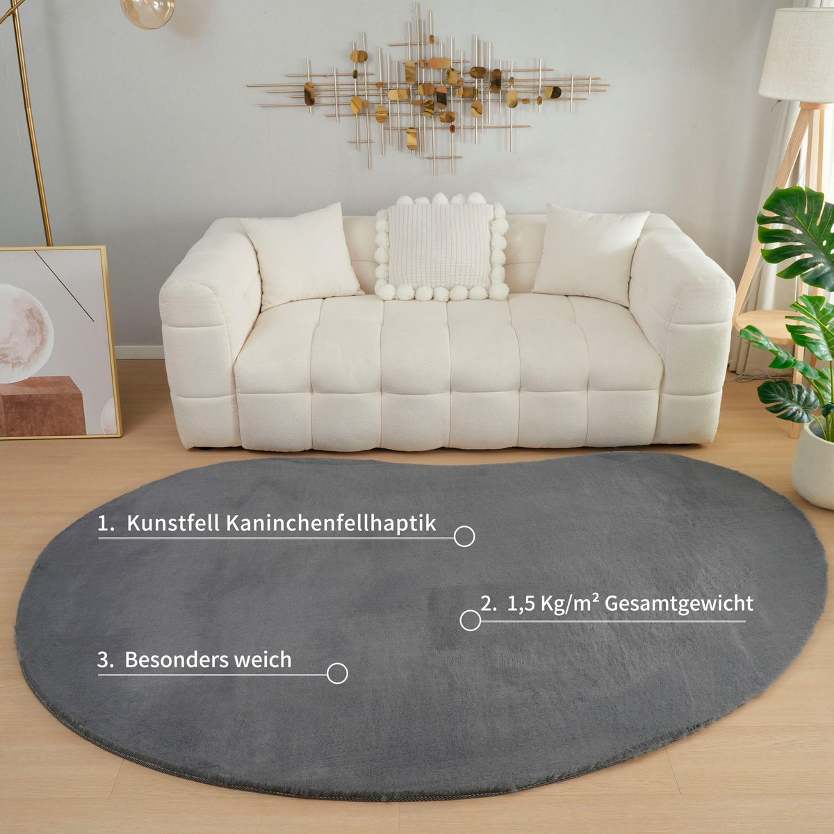 Covor de blana eco Rabbit 2 Bean gri foarte pufos 160x240 cm | LunaHome.ro