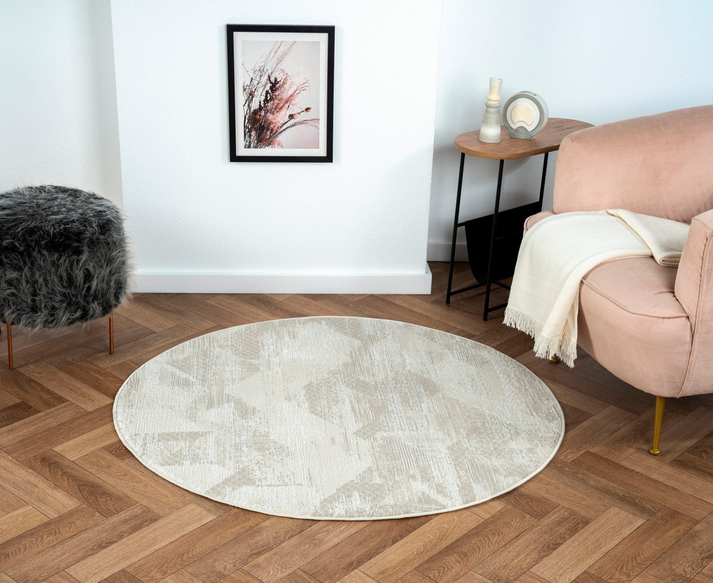 Covor rotund MyLook cu aspect vintage 3D crem 120 cm | LunaHome.ro
