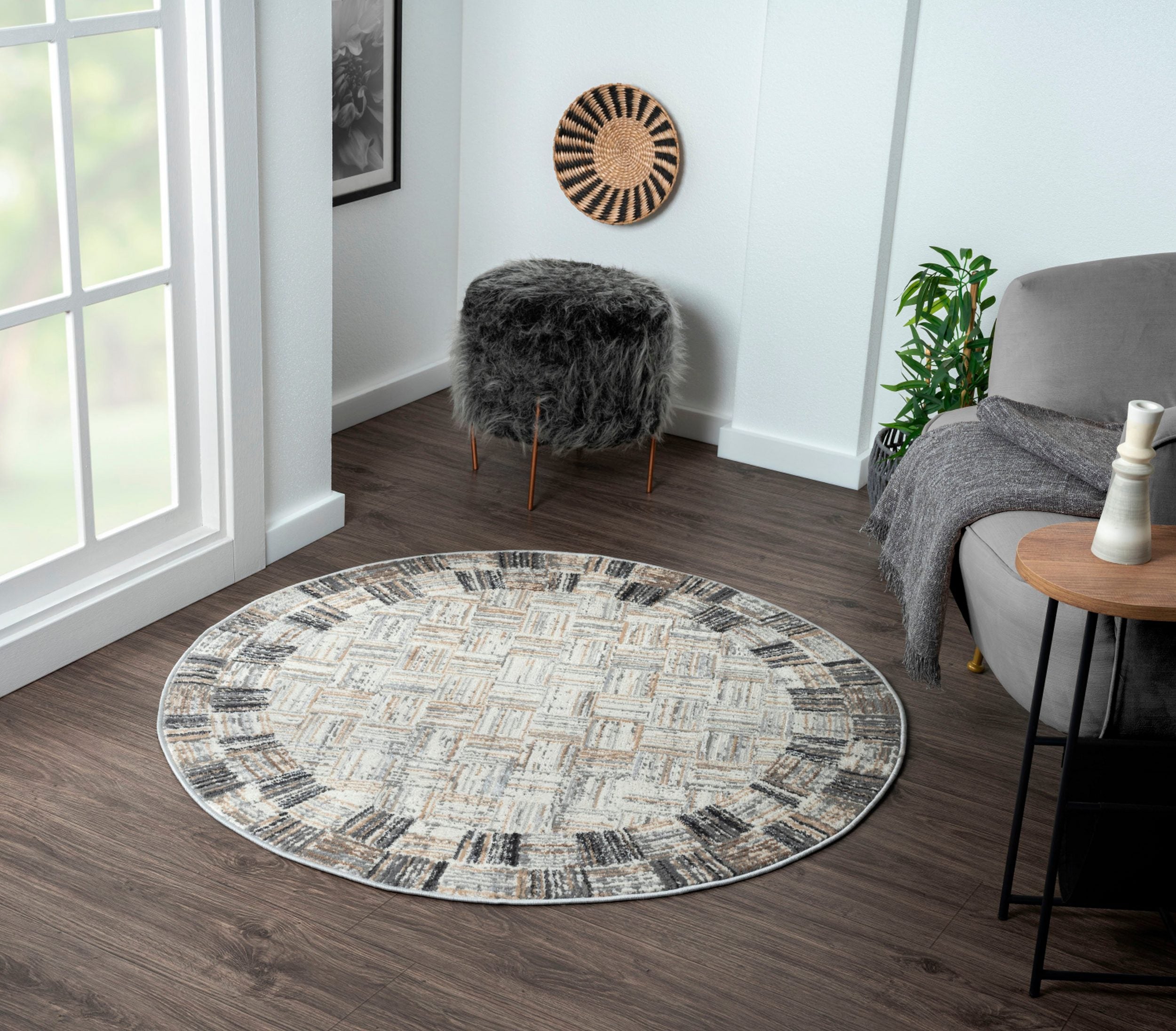 Covor rotund MyMood cu aspect vintage crem 120 cm