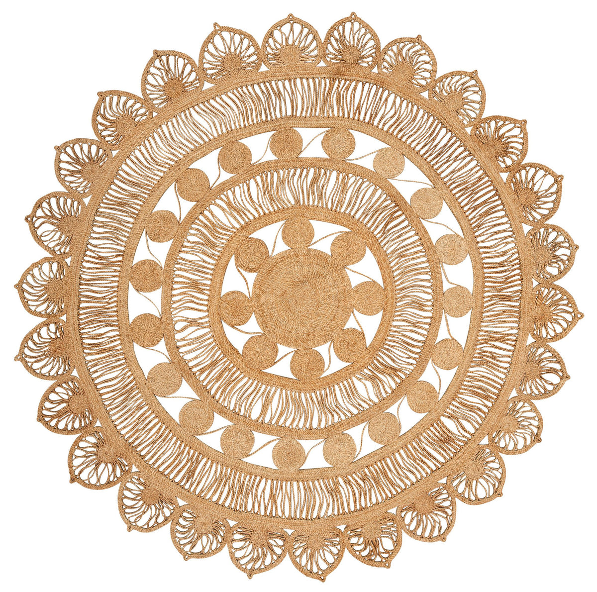 Covor rotund din iută lucrat manual stil Boho, reversibil, Naturala 190 ...