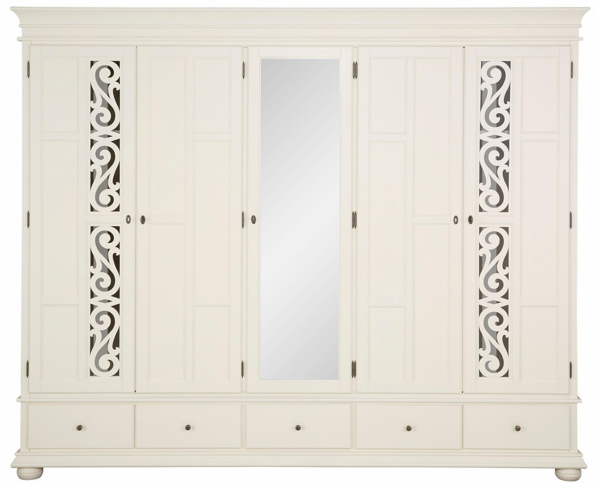Dulap de dormitor Arabesque crem cu frezari decorative 258 cm