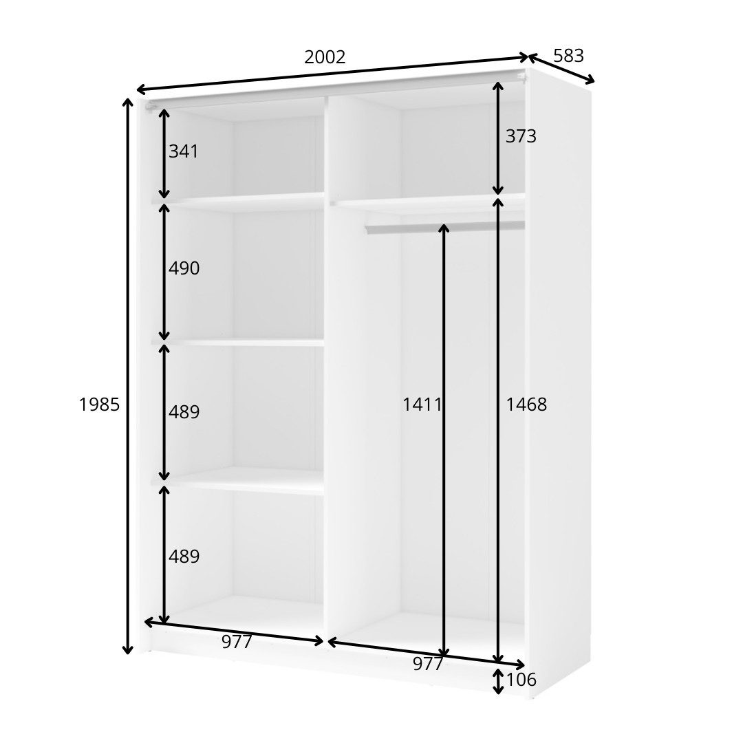 Dulap de dormitor Charisy cu model riflaj si oglinda 200 cm lățime ...