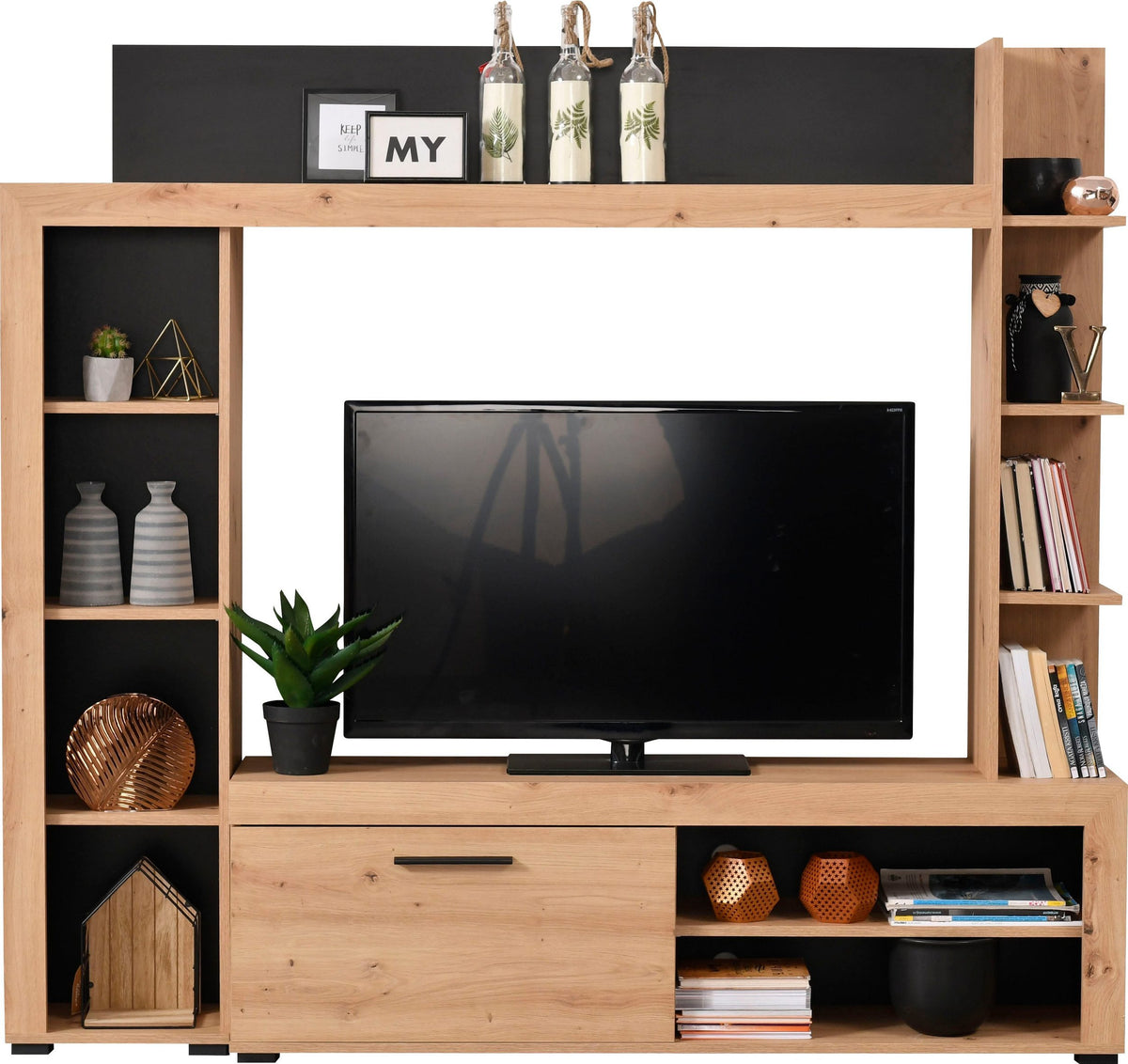 Mobilier living Rubi din 4 piese culoare stejar, aprox 172 cm lungime