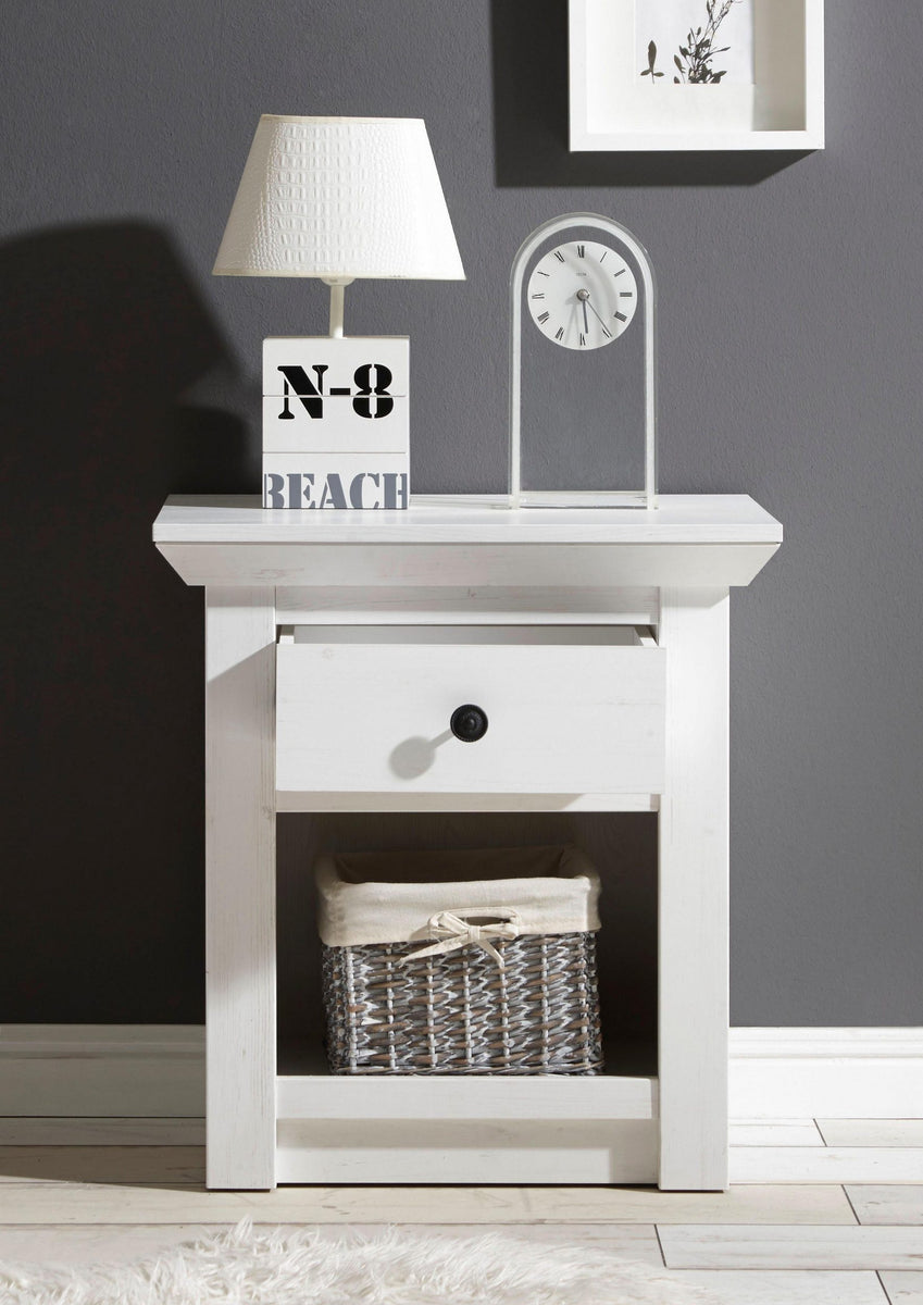 Noptiera California alba cu aspect de lemn, 59 cm latime | LunaHome.ro