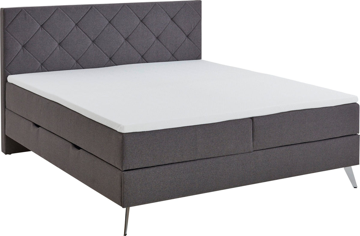 Pat Boxspring Leo2 gri cu saltele, topper, depozitare 180x200 cm ...