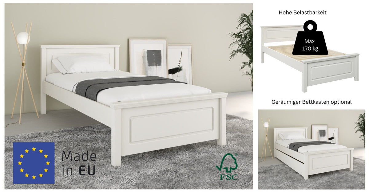Pat modern Svea din lemn de pin si Mdf alb 100x200 cm | LunaHome.ro