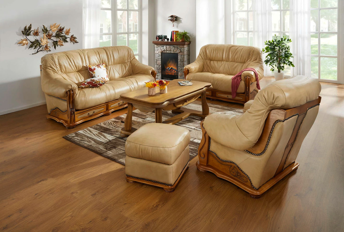 Set 2 canapele din piele naturala si sculpturi din lemn masiv | LunaHome.ro