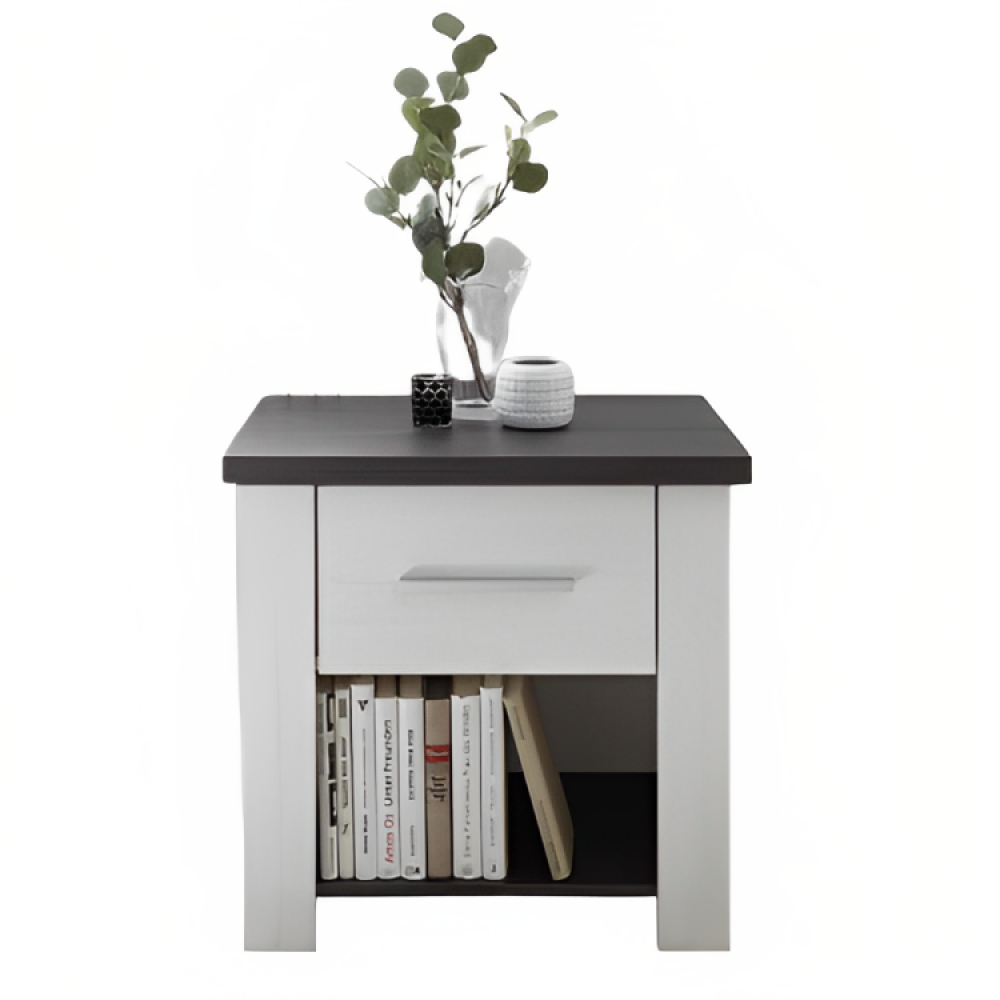 Noptiera de dormitor Siena alb cu aspect de lemn, 58 cm lățime