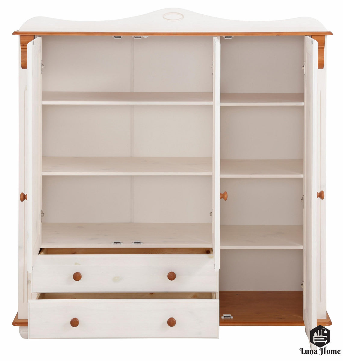 Dulap midi Adele din lemn de pin alb rustic, 130 cm lățime | LunaHome.ro