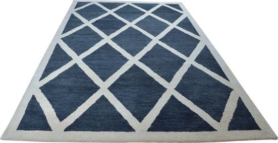 Covor Royal Design din lînă pură albastru cu model romb 160x230 cm ...