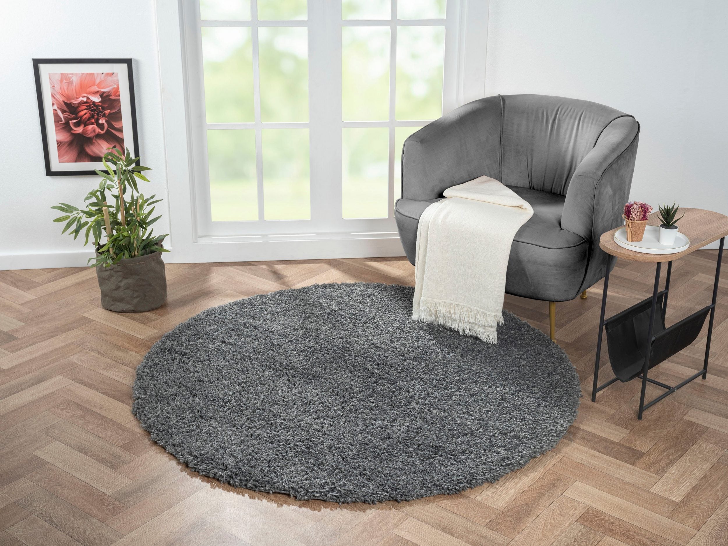 Covor rotund »My Shaggy« foarte pufos, gri inchis, 120 cm diametru