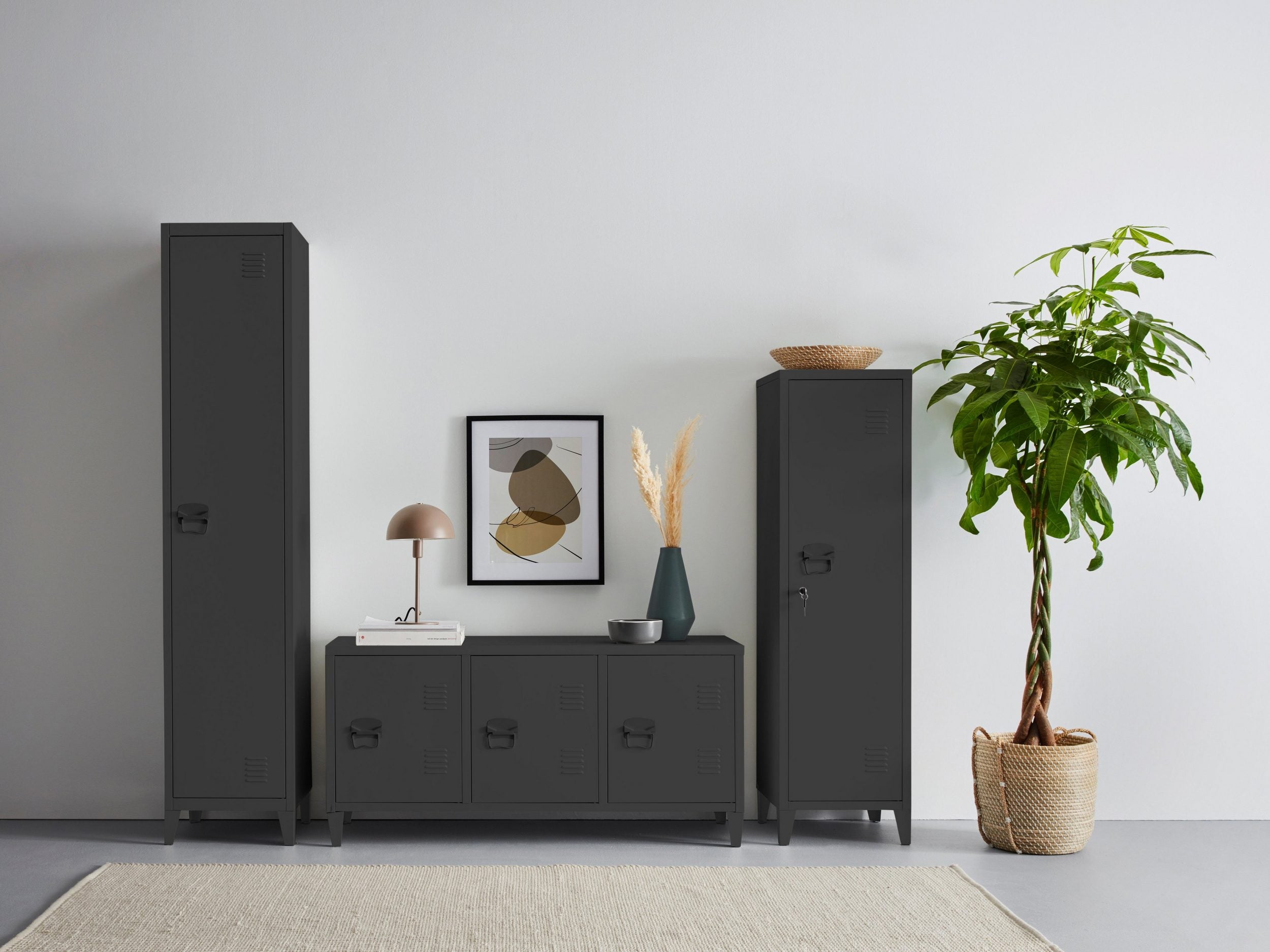 Dulap înalt »Jensjorg« din metal negru mat, 2 rafturi, înălțime 180 cm ...