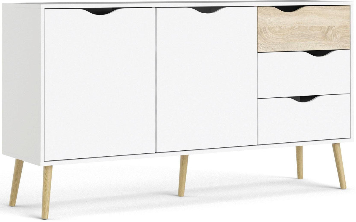 Comoda alba Oslo cu aspect scandinav 147 cm lățime